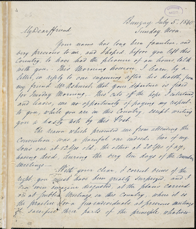 Letter from John Childs, Bungay, [England], to William Lloyd Garrison ...