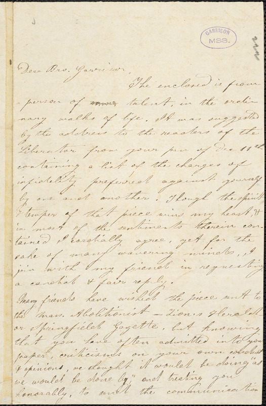 Letter from Rachel W. Stearns, Springfield, [Massachusetts], to William ...