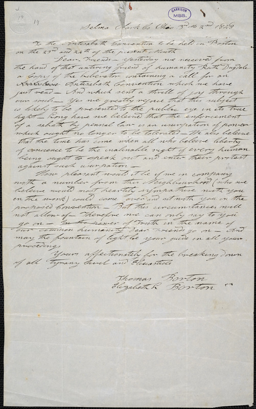 Letter from Thomas Borton, Selma, Clark Co[unty], Ohio, to William ...