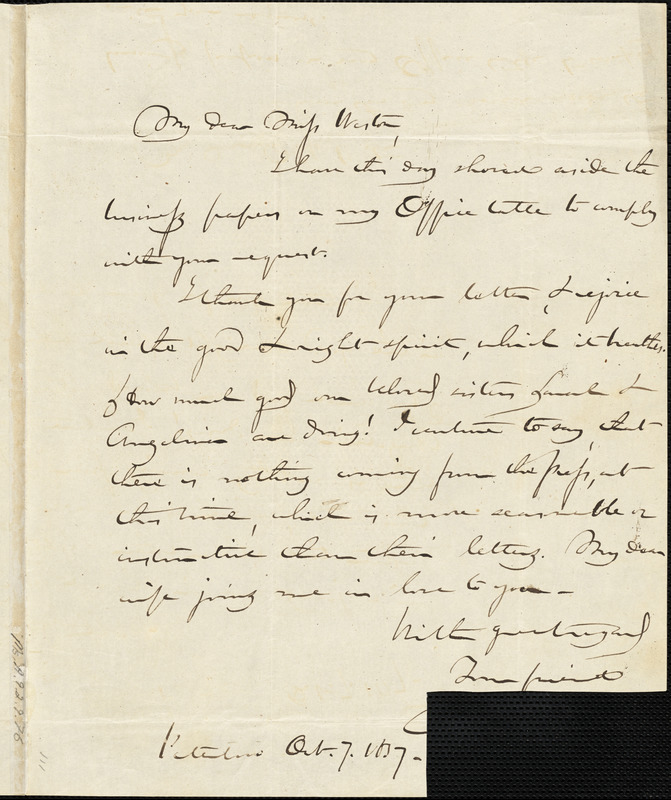 Letter from Gerrit Smith to Anne Warren Weston, 1857 Oct[ober] 7 ...