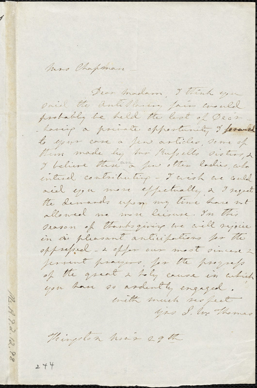 Letter from Samuel W. Thomas, Kingston, [Massachusetts], to Maria ...