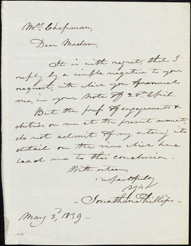 Letter from Jonathan Phillips to Maria Weston Chapman, 1839 May 3 ...