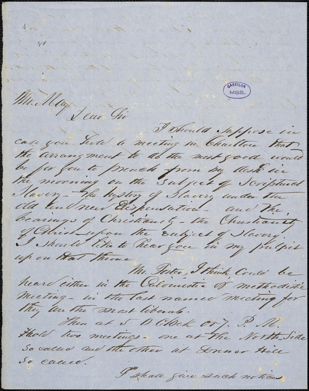 Letter from Aurin Bugbee, Charlton, [Massachusetts], to Samuel May ...
