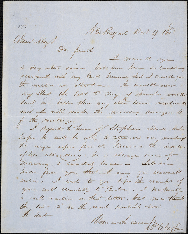 Letter from William C. Coffin, New Bedford, [Massachusetts], to Samuel ...