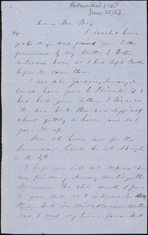 Letter from Lucy Stone to Samuel May, [1853 June 28] - Digital Commonwealth