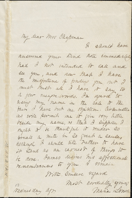 Letter from Maria Lowell to Maria Weston Chapman - Digital Commonwealth
