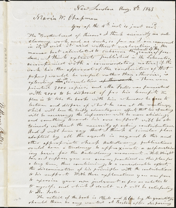 Letter from William Bolles, [New London, Connecticut], to Maria Weston ...