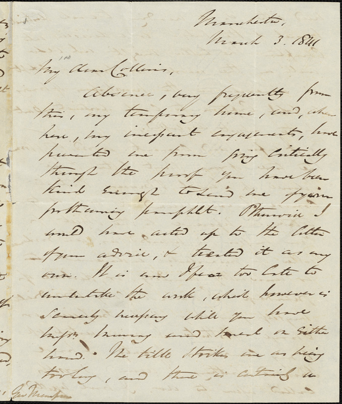 Letter from George Thompson, Manchester, [England], to John Anderson ...