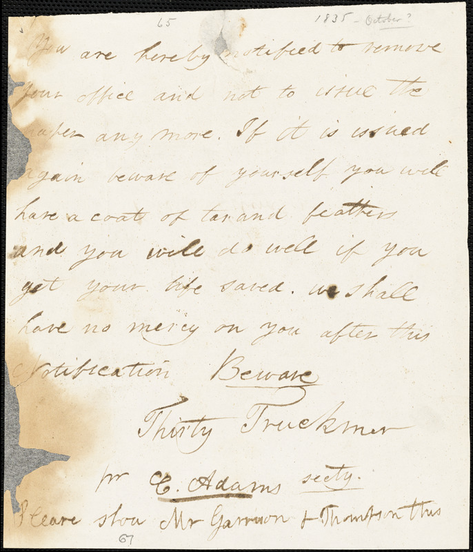 Letter from Thirty Truckmen, [Boston, Massachusetts?], to William Lloyd ...