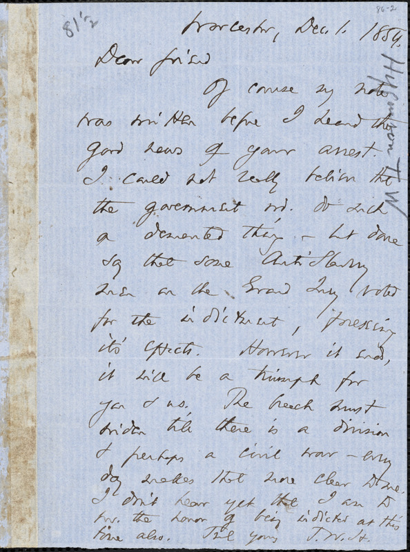 Letter from Thomas Wentworth Higginson, Worcester, [Massachusetts], to ...