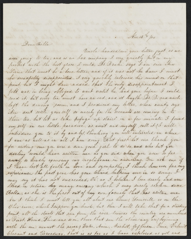 Letter to 'Bella' from 'Lissie', November 16, 1850 - Digital Commonwealth