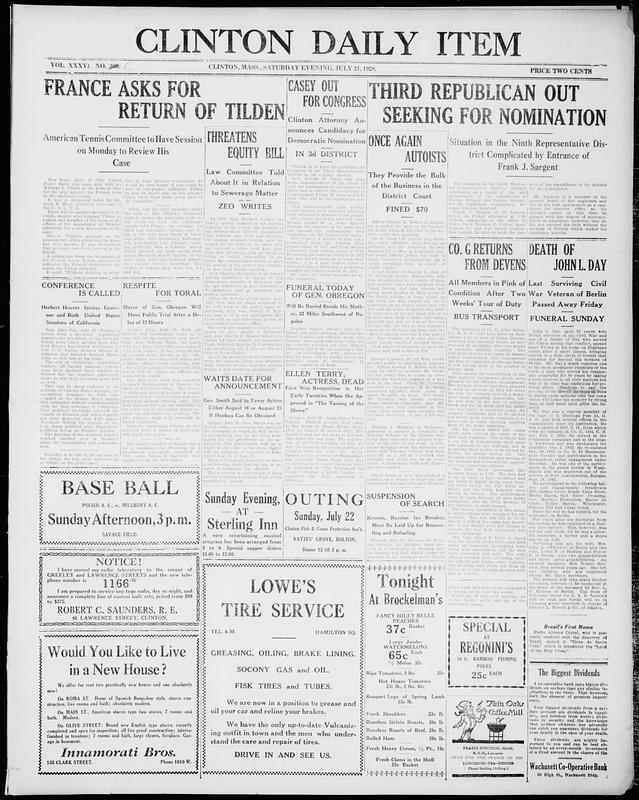 Clinton Daily Item. July 21, 1928 - Digital Commonwealth