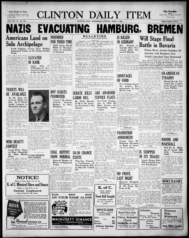 Clinton Daily Item. April 04, 1945 - Digital Commonwealth