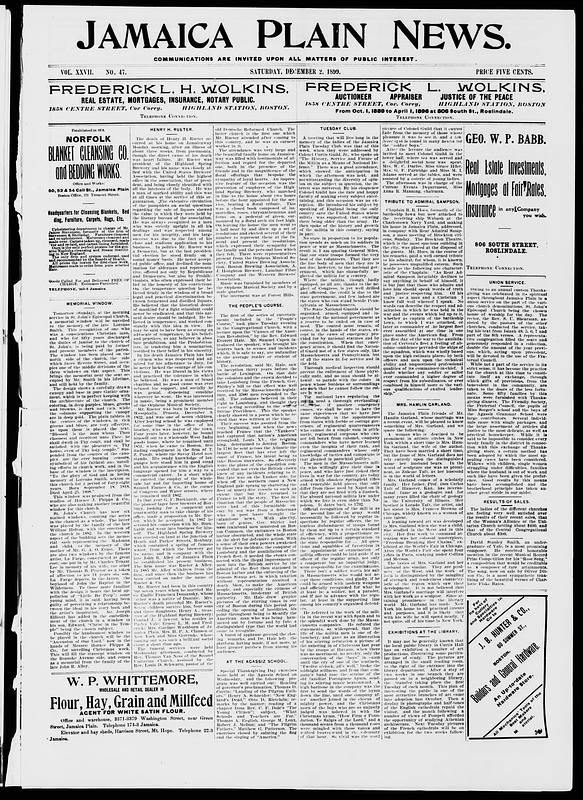 Jamaica Plain News, December 02, 1899 - Digital Commonwealth