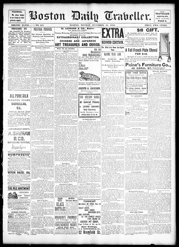 Boston Daily Traveller. December 19, 1892 - Digital Commonwealth