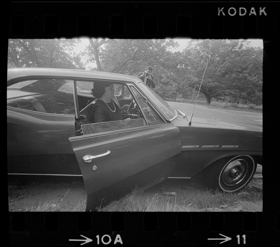 Boston School Committee member Louise Day Hicks and seen in a car in ...