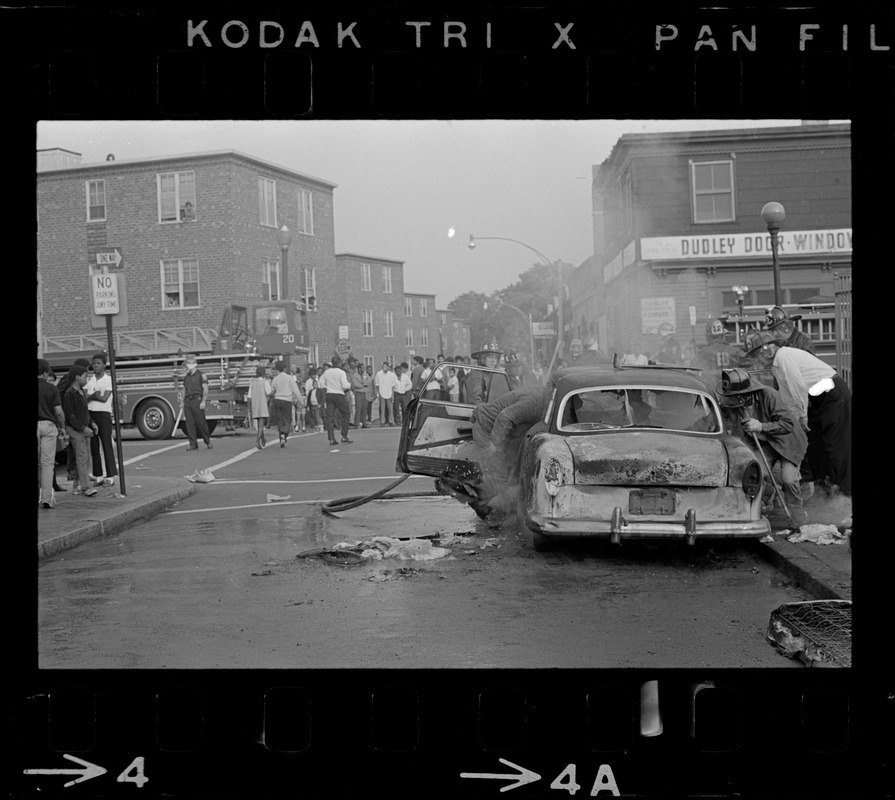 Car that was set afire in Roxbury at Zeigler St. and Harrison Ave ...