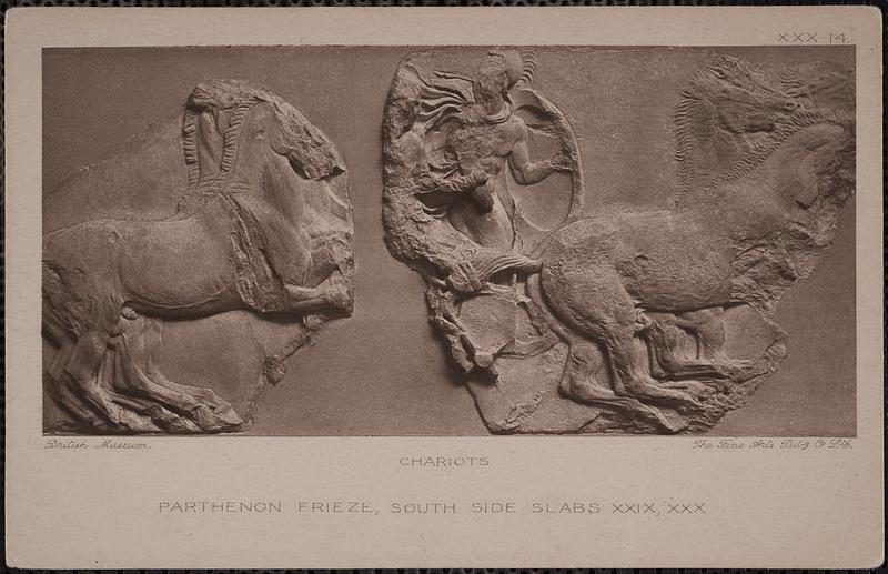 Chariots. Parthenon frieze, south side slabs XXIX, XXX, British Museum ...