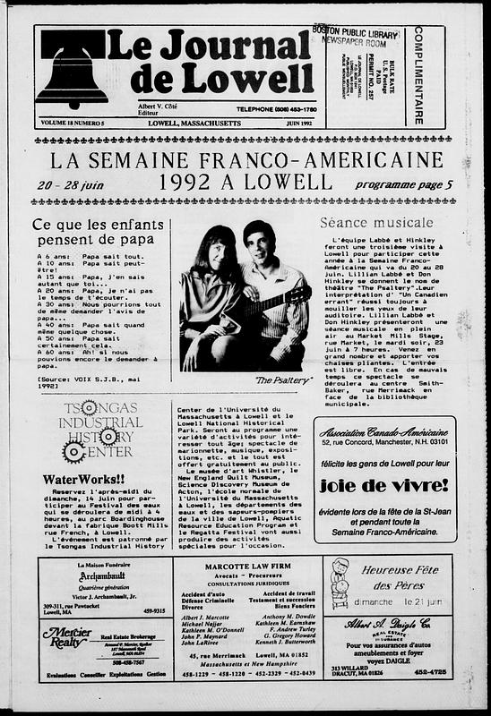 Le Journal de Lowell. June 01, 1992 - Digital Commonwealth