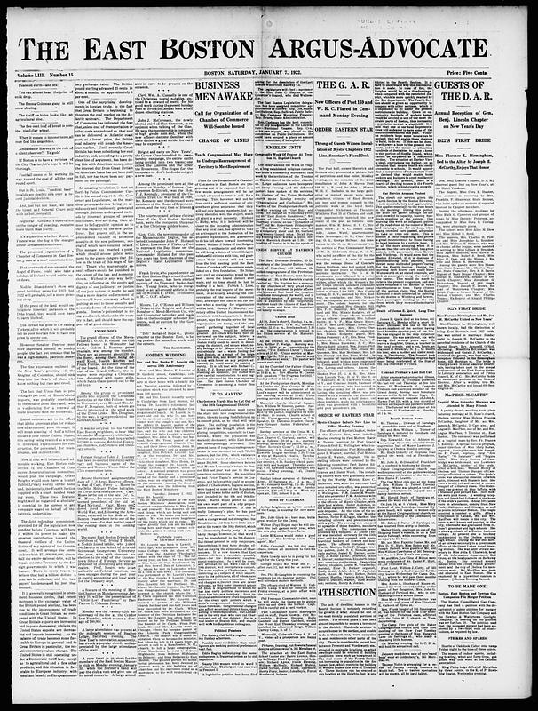 East Boston Argus-Advocate. January 07, 1922 - Digital Commonwealth