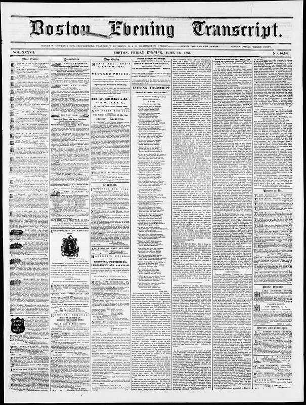 Boston Evening Transcript. June 16, 1865 - Digital Commonwealth