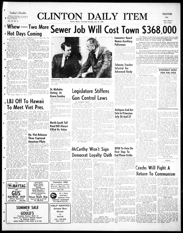Clinton Daily Item. July 18, 1968 - Digital Commonwealth