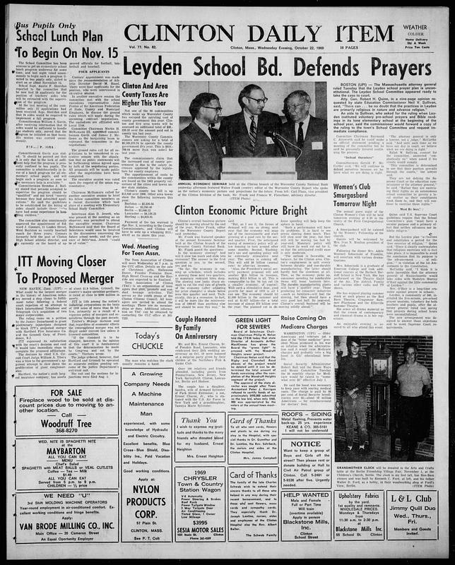 Clinton Daily Item. October 22, 1969 - Digital Commonwealth