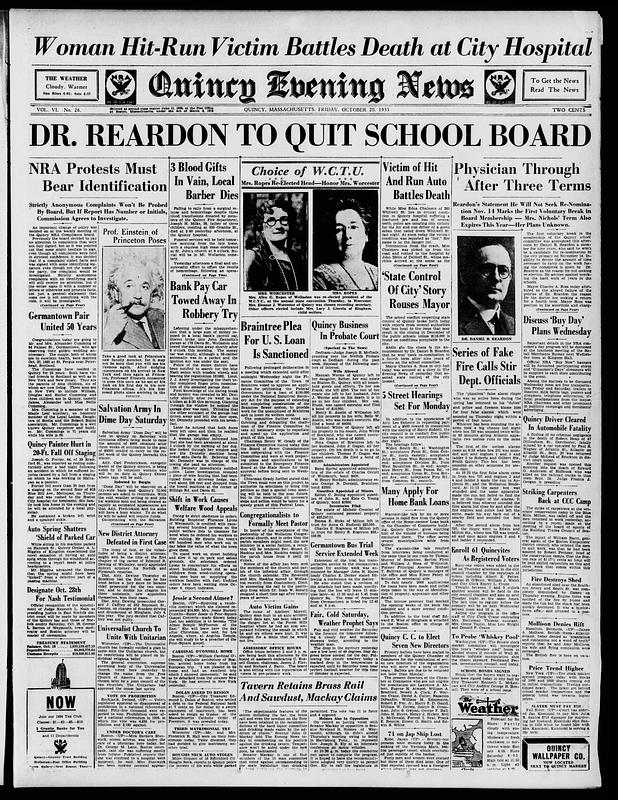 Quincy Evening News. October 20, 1933 - Digital Commonwealth
