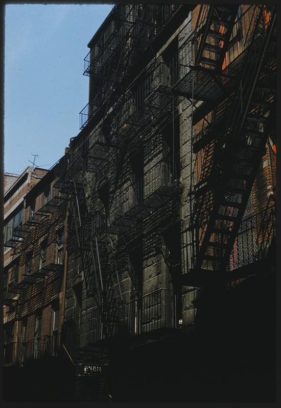 Row of buildings with fire escapes, Boston - Digital Commonwealth