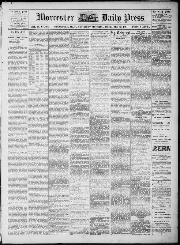 Worcester Daily Press. December 12, 1874 - Digital Commonwealth