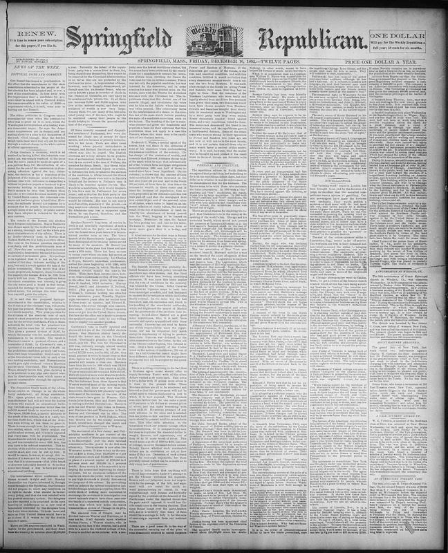 Springfield Weekly Republican. December 16, 1892 - Digital Commonwealth