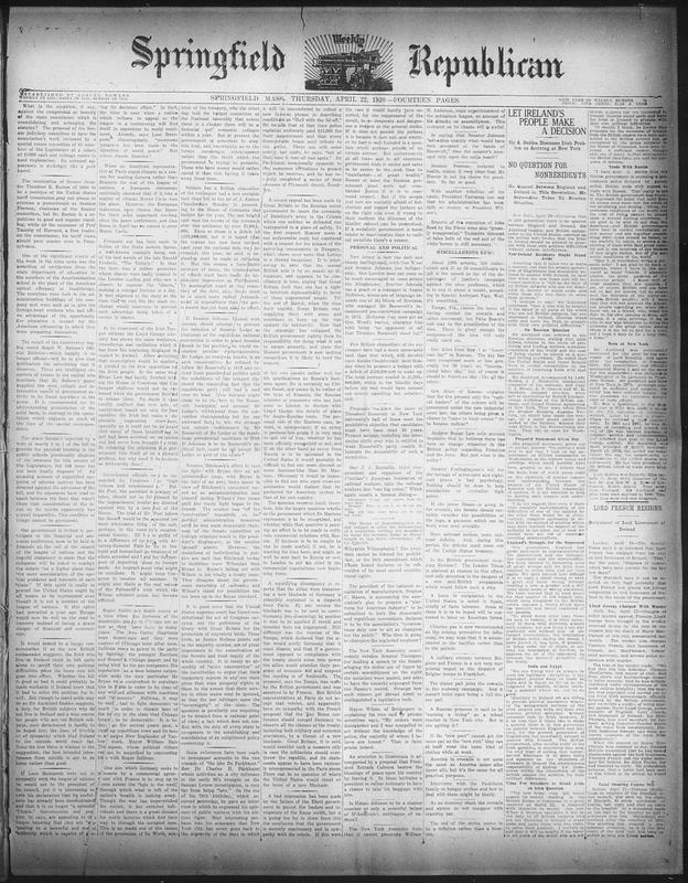 Springfield Weekly Republican. April 22, 1920 - Digital Commonwealth