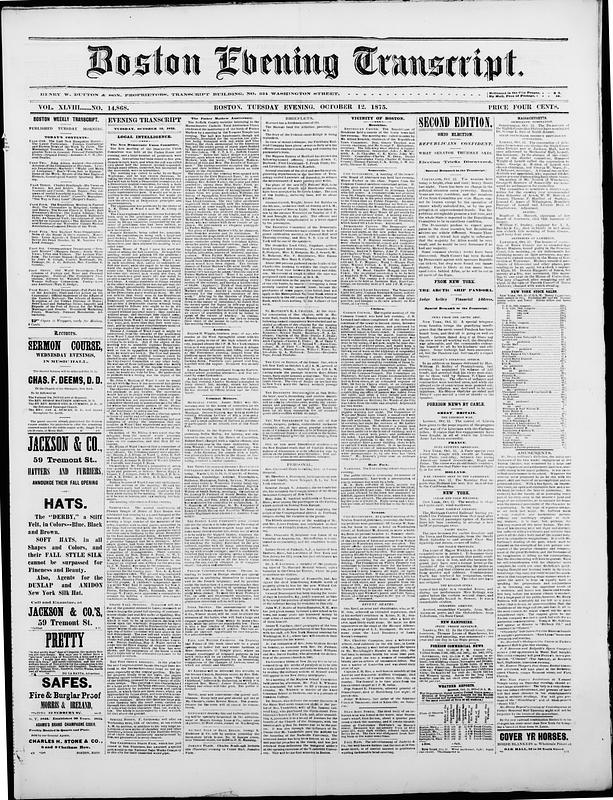 Boston Evening Transcript. October 12, 1875 - Digital Commonwealth
