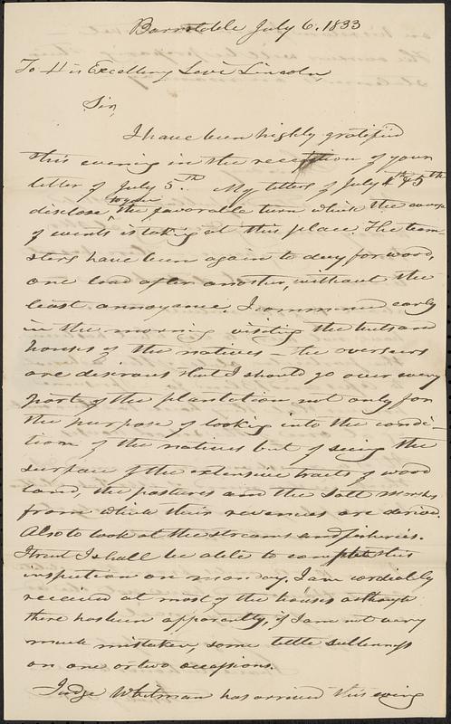 Mashpee Revolt, 1833-1834 - Letter from Josiah J. Fiske to Gov. Levi ...