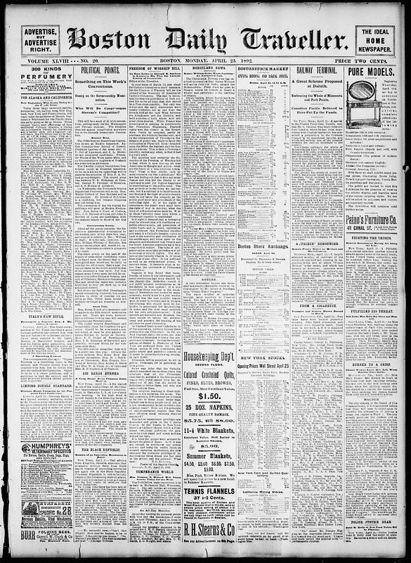 Boston Daily Traveller. April 25, 1892 - Digital Commonwealth