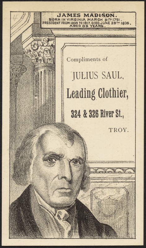 James Madison. Born in Virginia March 5th, 1751. President from 1809 to ...