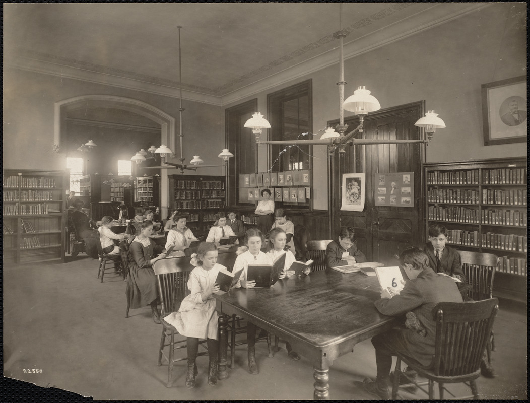 Children reading in the Brighton Branch - Digital Commonwealth