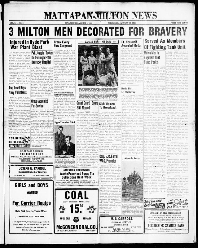 Mattapan-Milton News, January 18, 1945 - Digital Commonwealth