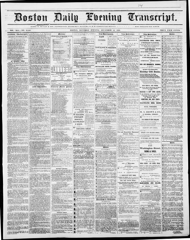 Boston Daily Evening Transcript. December 12, 1868 - Digital Commonwealth