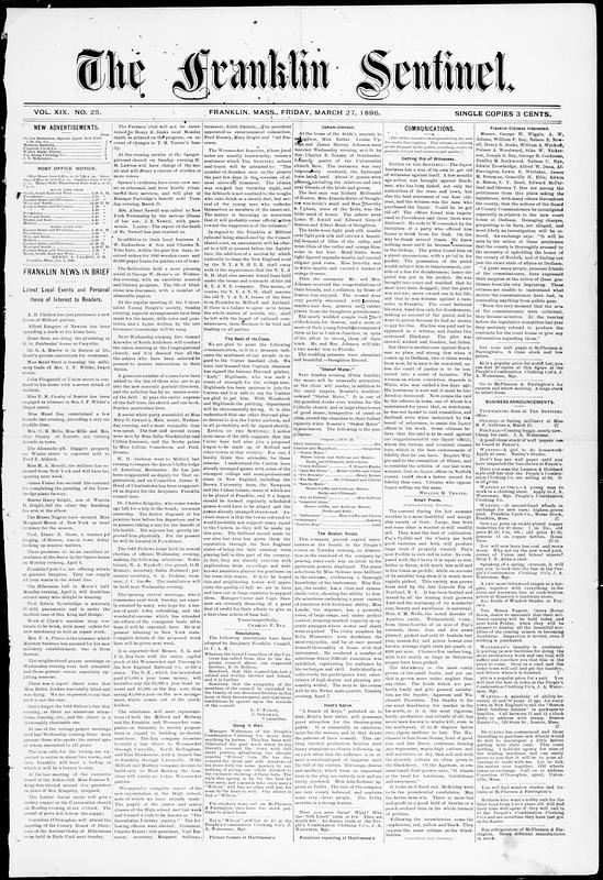 The Franklin Sentinel. March 27, 1896 - Digital Commonwealth
