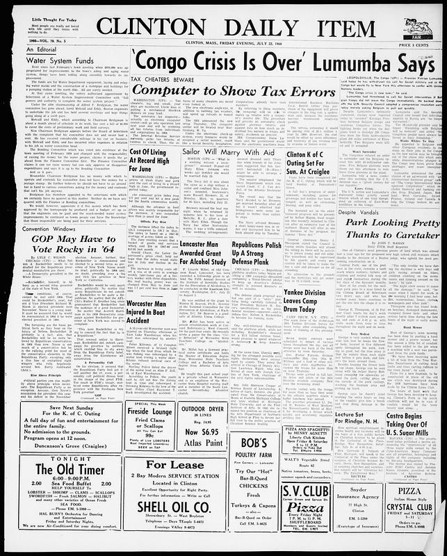 Clinton Daily Item. July 22, 1960 - Digital Commonwealth