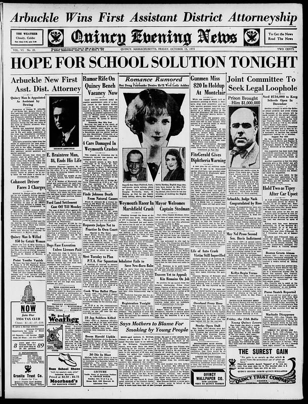 Quincy Evening News. October 13, 1933 - Digital Commonwealth