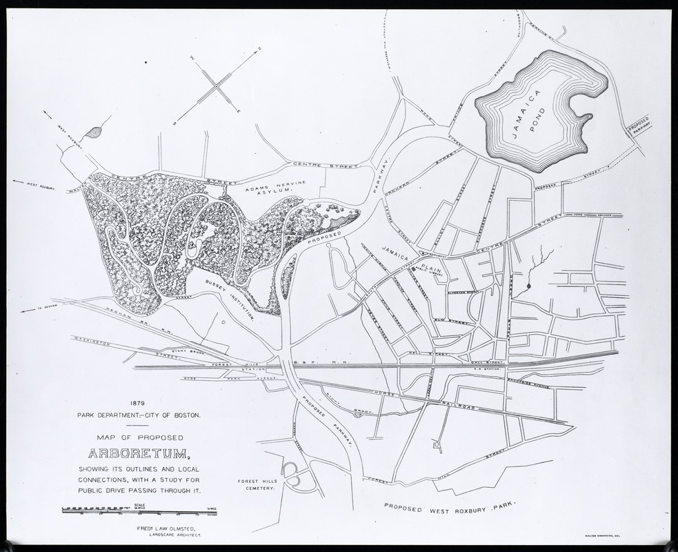 Map of proposed arboretum, showing its outline and local connections ...