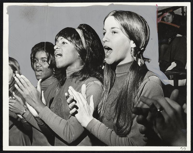 Cheering Brookline on are cheerleaders, from left to right, Linda ...