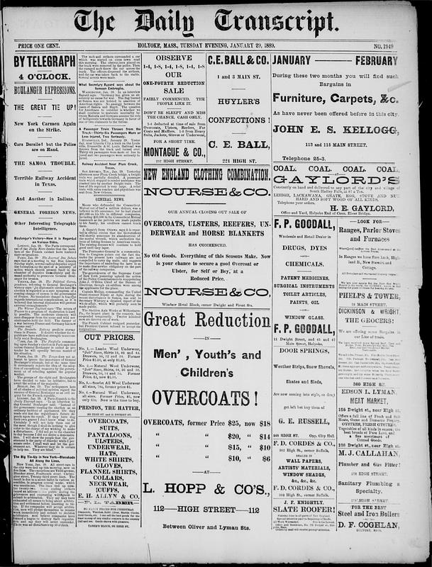 The Daily Transcript. January 29, 1889 - Digital Commonwealth