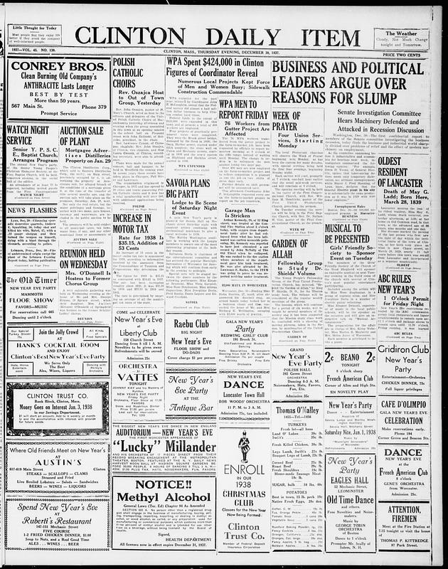 Clinton Daily Item. December 30, 1937 - Digital Commonwealth