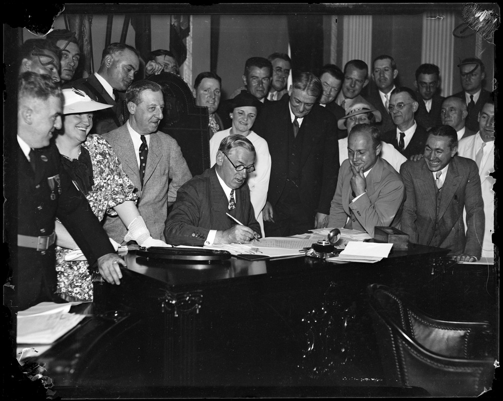 Governor Curley shown signing oath bill - Digital Commonwealth