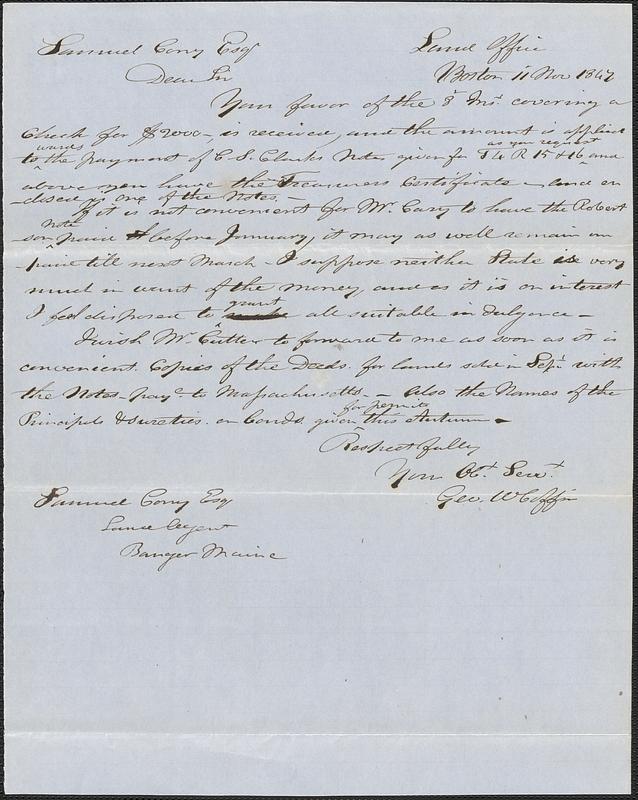 George Coffin to Samuel Cory, 11 November 1847 - Digital Commonwealth