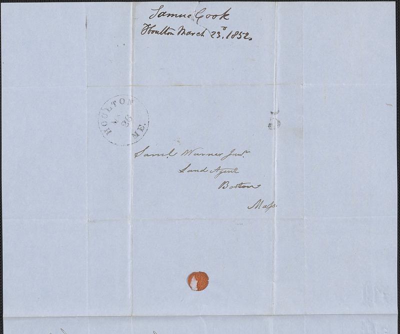 Samuel Cook to Samuel Warner, 23 March 1852 - Digital Commonwealth