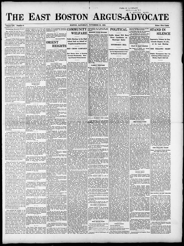 East Boston Argus-Advocate. November 25, 1922 - Digital Commonwealth